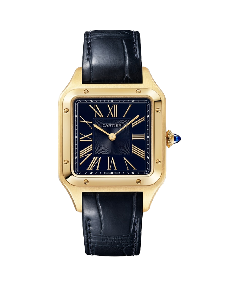 SANTOS-DUMONT WATCH,LARGE,YELLOW GOLD LEATHER - Art Of Time